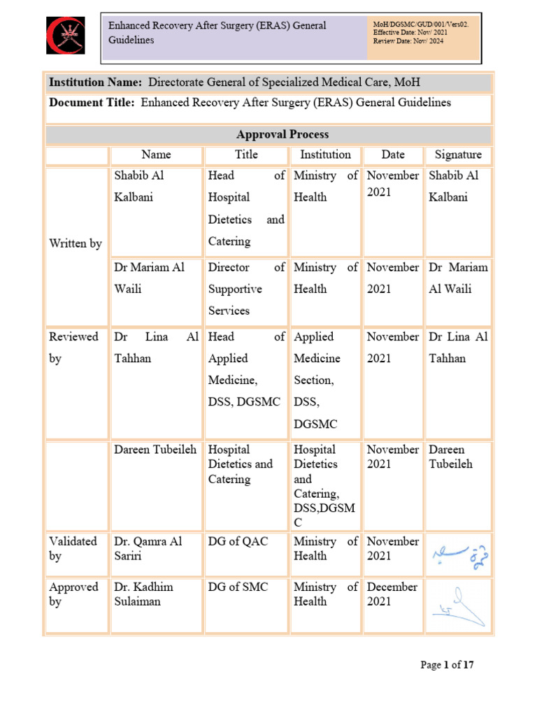 Eras Central Guidelines | PDF | Surgery | Analgesic
