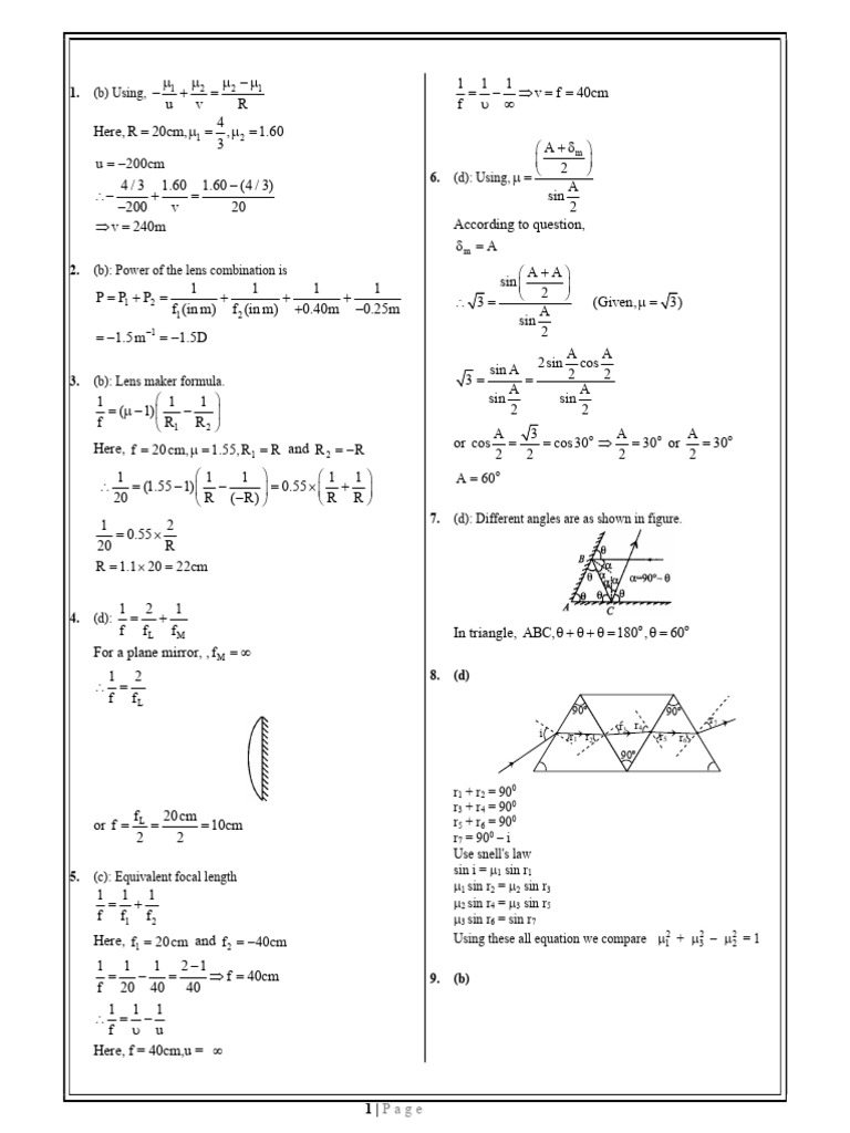 Lens and Optical Calculations Guide | PDF | Elementary Geometry | Light