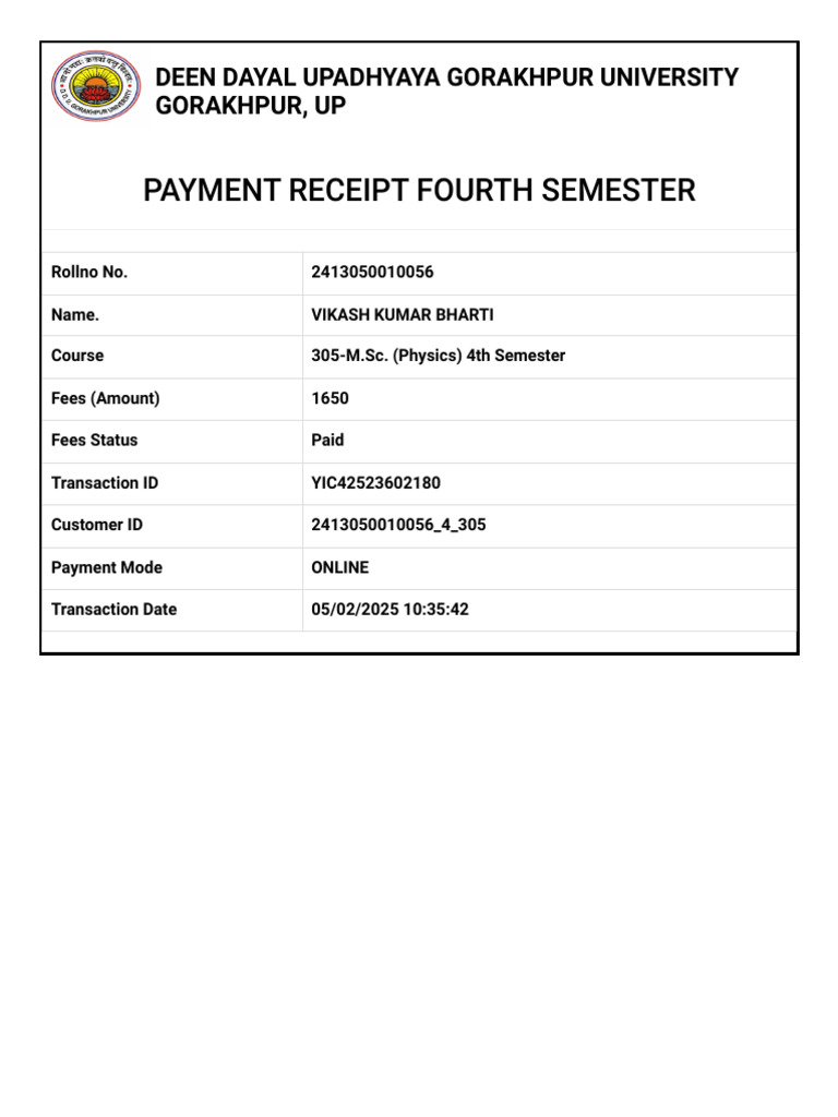 Payment Receipt Vikash Ddu | PDF