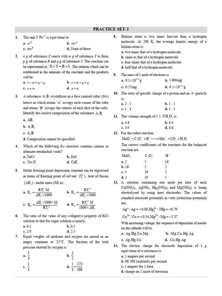 Chemistry Practice Paper 2 | PDF | Methyl Group | Chemical Reactions