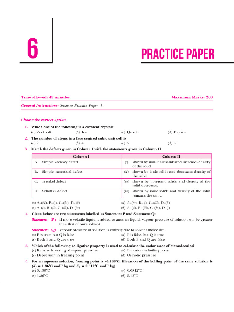 Chemistry Practice Paper 6 Pdf