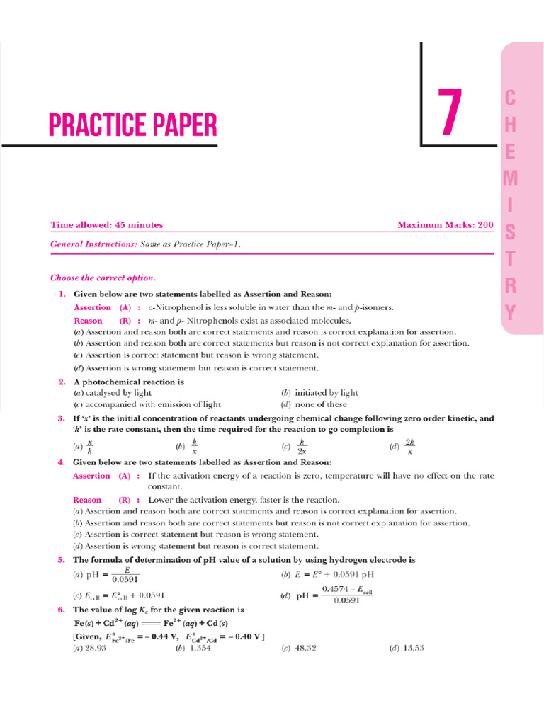 Chemistry Practice Paper 7 | PDF