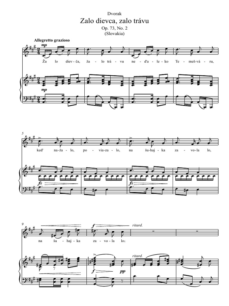 Zalo dievcazalo trávu - 完整乐谱 | PDF