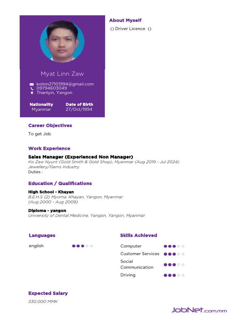 Jobnet CV of Myat Linn Zaw | PDF