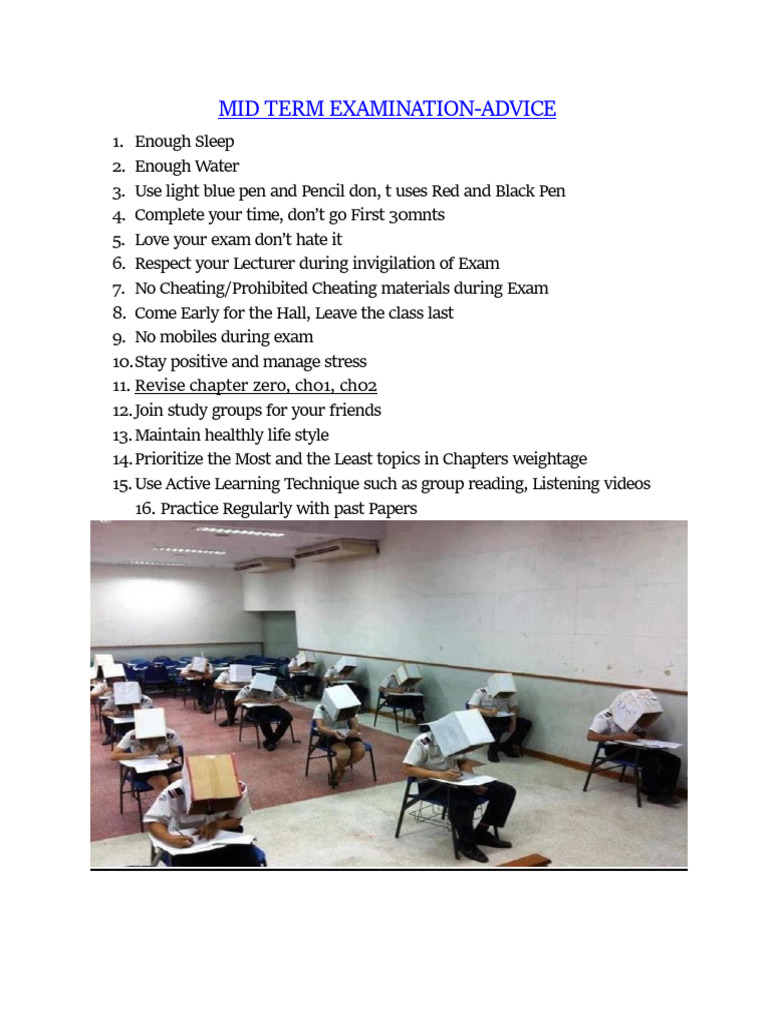 Mid Term Exam Advice and Tips For Readiness 1 | PDF