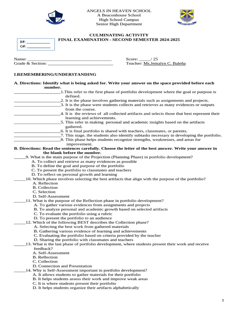 Final Exam-culminating Activity | PDF | Teachers | Rubric (Academic)