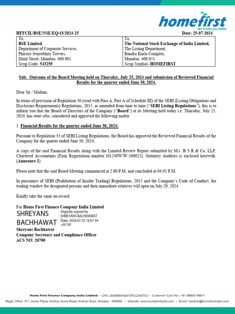 Home First Q1 2024 Financial Results | PDF | Audit | Expense