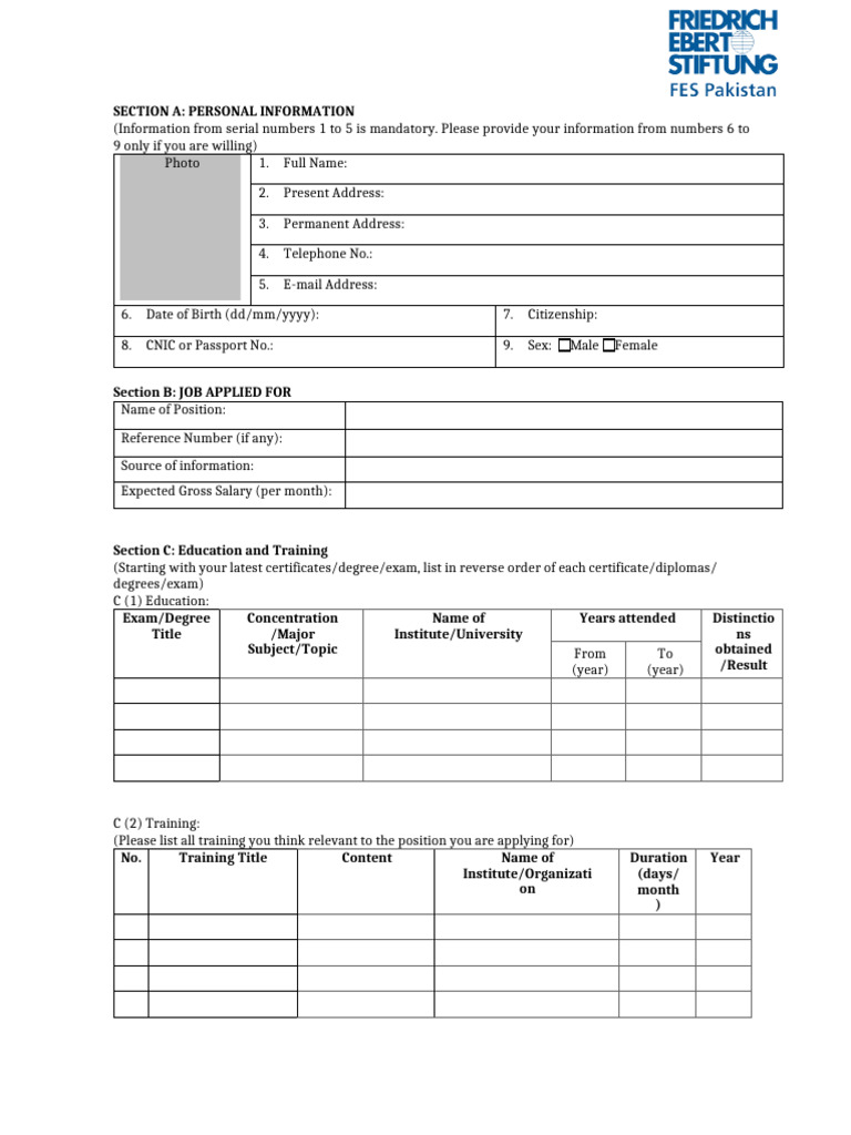 FES Application Form Internship | PDF | Communication | Learning