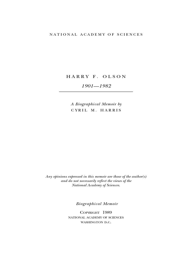 Biographical Memoir of Harry F. Olson | PDF | Microphone | Sound