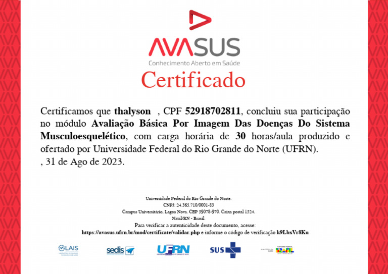 Certificado de Conclusão UFRN | PDF