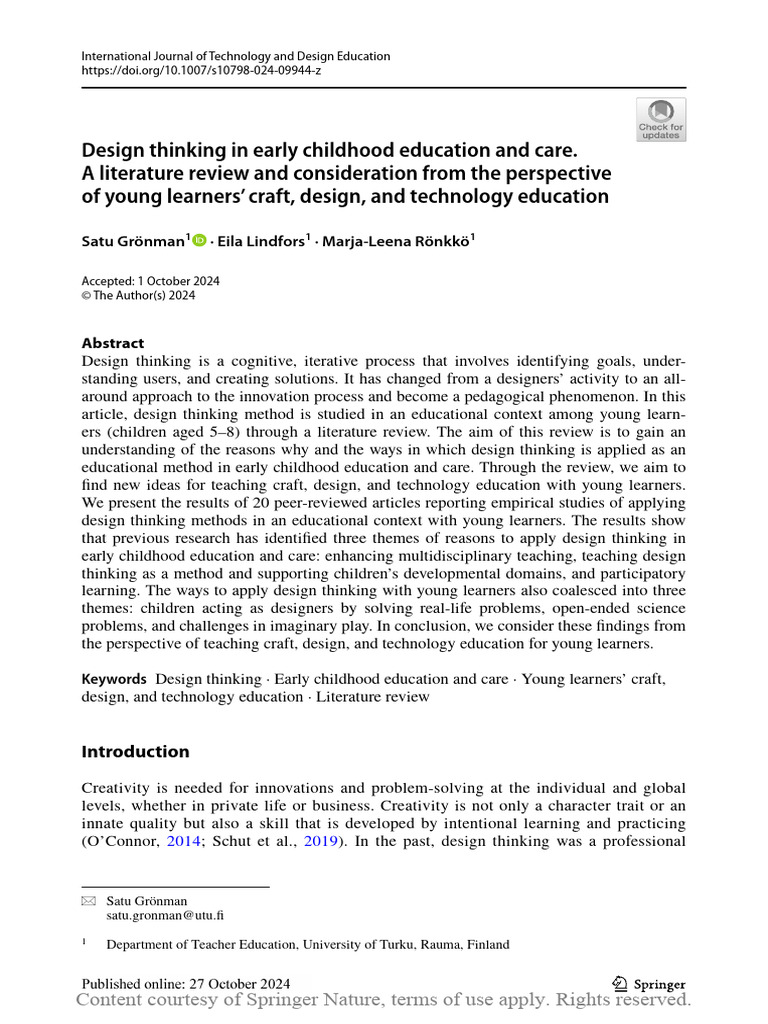 Design Thinking in Early Childhood Education | PDF | Design Thinking ...
