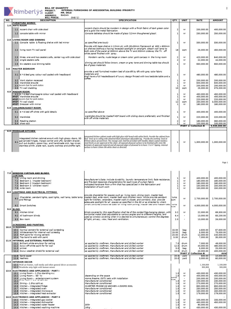Internal Furnishing Boq (Priority) - MR Dele Rev 02 | PDF | Cabinetry | Countertop