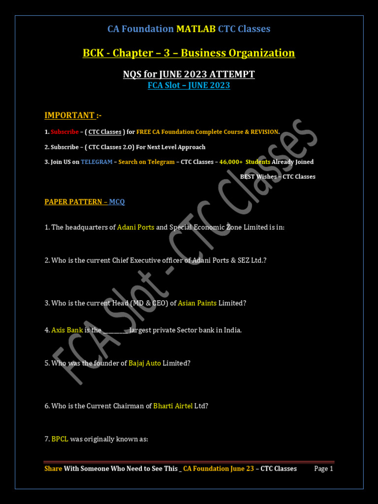 BCK Chapter 3 MOST important Heads I CTC Classes | PDF | Economy Of ...