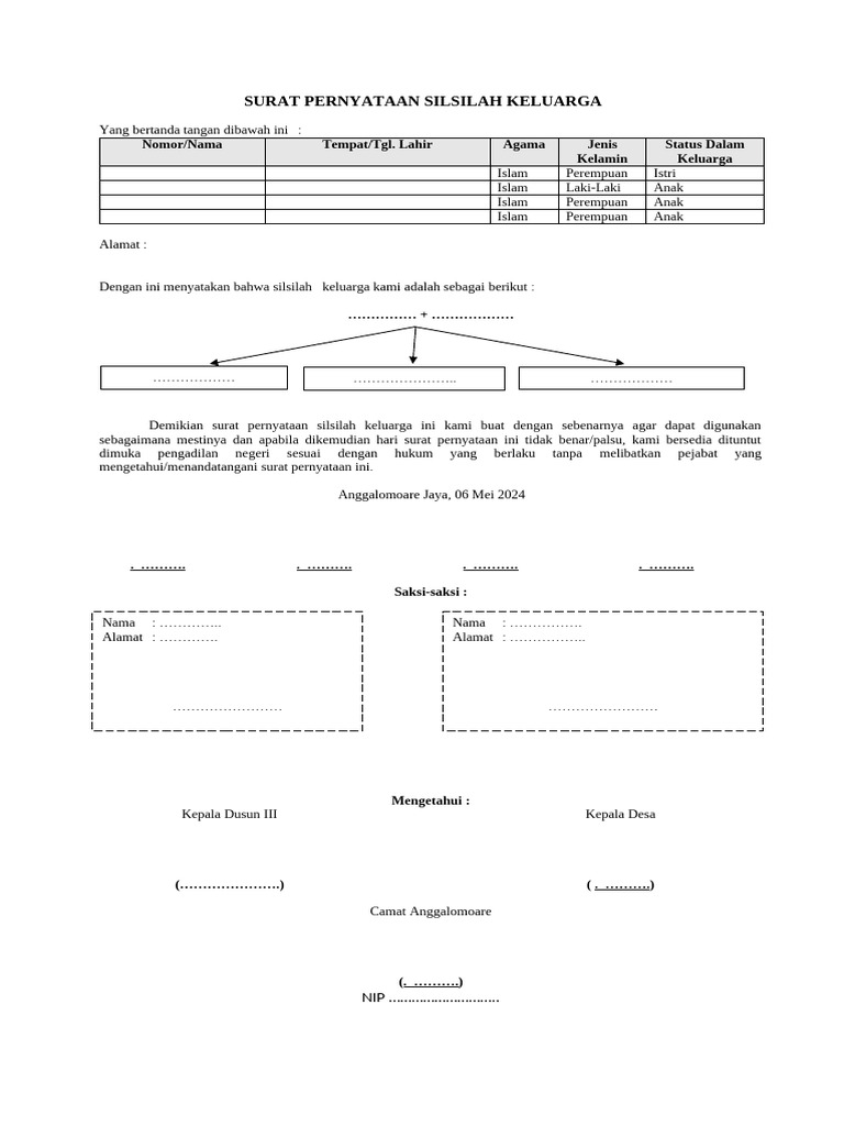 Surat Pernyataan Silsilah Keluarga Blank | PDF