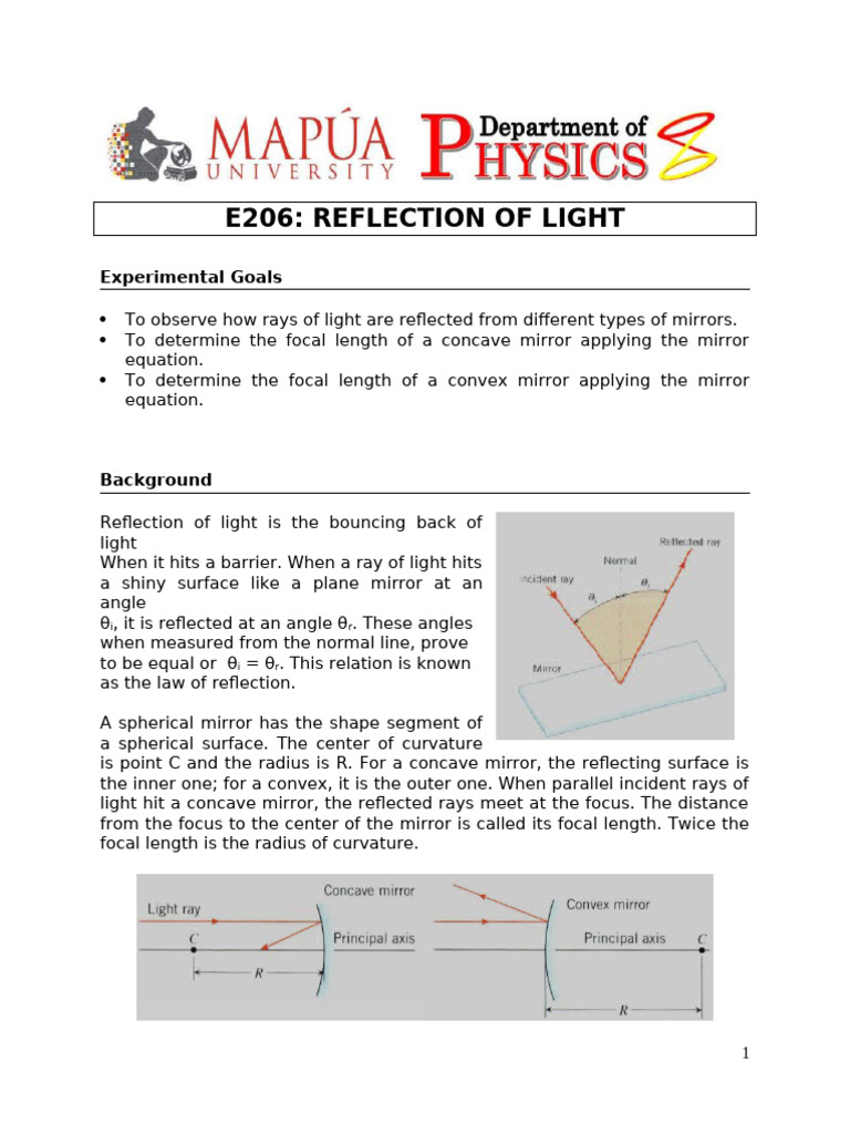 Light Reflection and Mirror Focal Lengths | PDF | Mirror | Optics