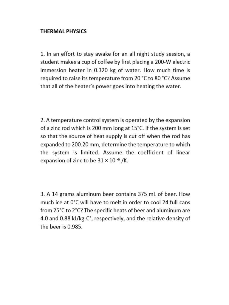 Prob Set THERMAL PHYSICS | PDF | Cookware And Bakeware | Thermal Expansion