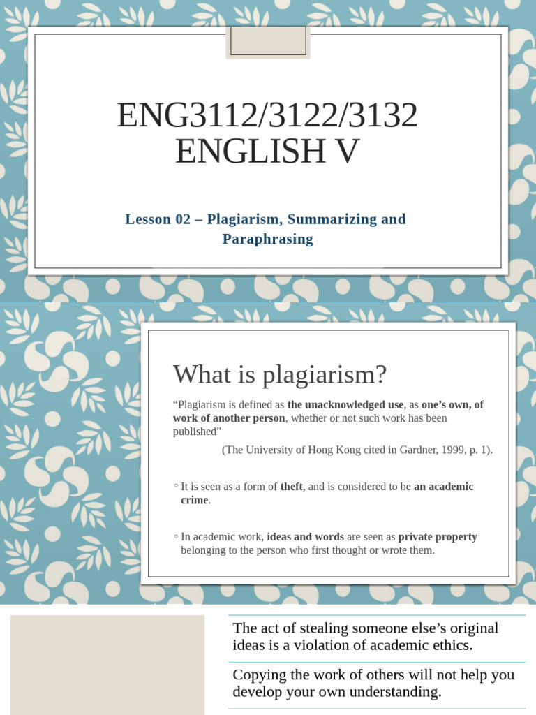 Lesson 02 - Plagiarism, Summarising Paraphrasing | PDF | Part Of Speech ...