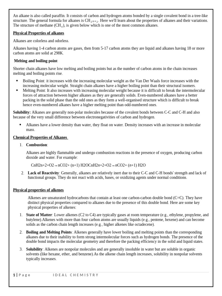 Properties Of Homologous Series Pdf Alkene Alkane
