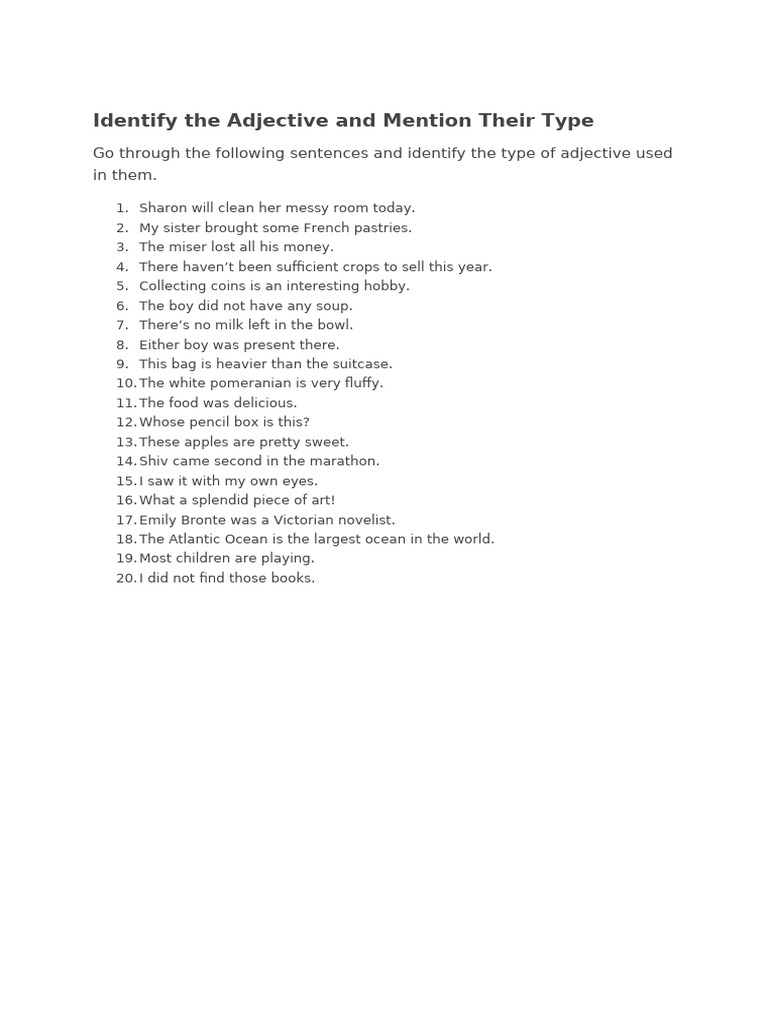Identify The Adjective and Mention Their Type | PDF