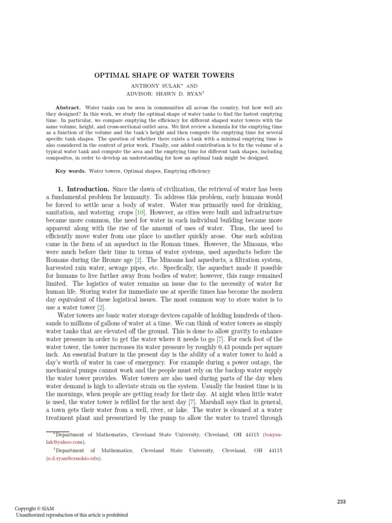 Optimal Water Tower Shapes for Efficiency | PDF | Sphere | Water