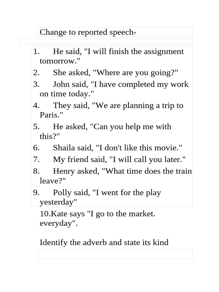 Reported Speech and Adverb Types Guide | PDF
