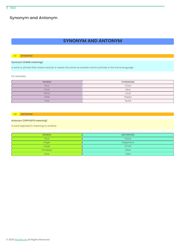 Synonym and Antonym | PDF