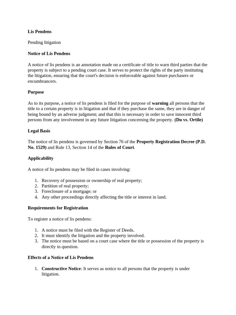 Understanding Lis Pendens Notices | PDF