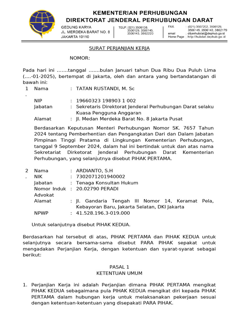 PERJANJIAN KERJA ARDIANTO | PDF