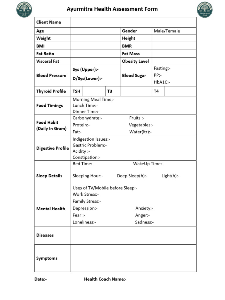 Ayurmitra Health Assesment Form | PDF