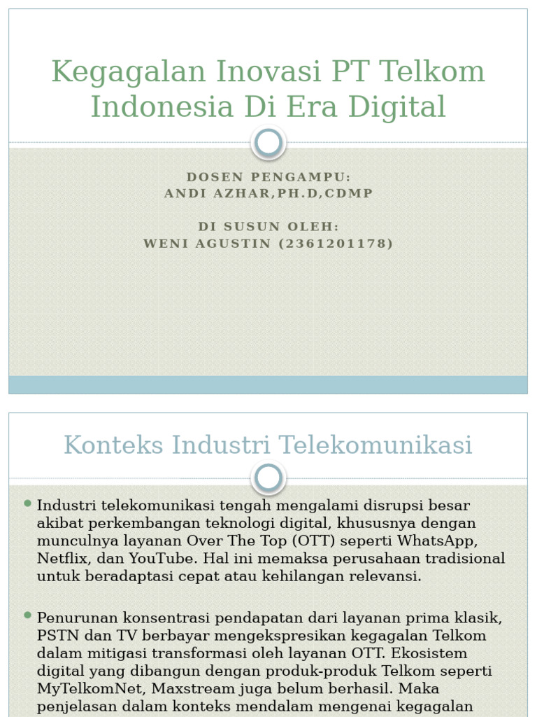 Presentasi Kegagalan Inovasi Telkom Alternatif | PDF