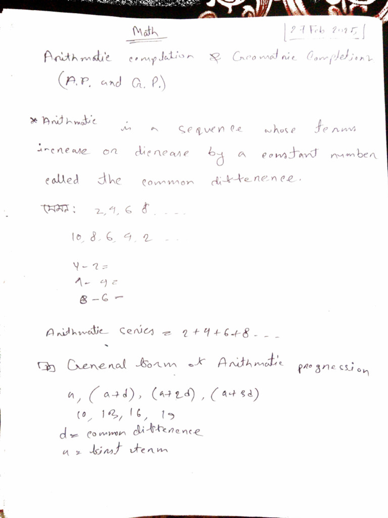 Arithmetic Progression & Geometric Progression Class Note | PDF