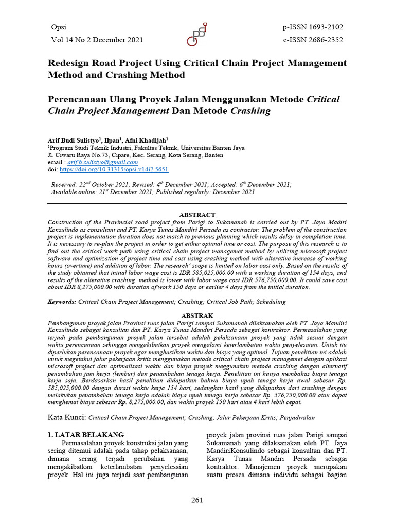 14. Redesign road project using critical chain project management ...