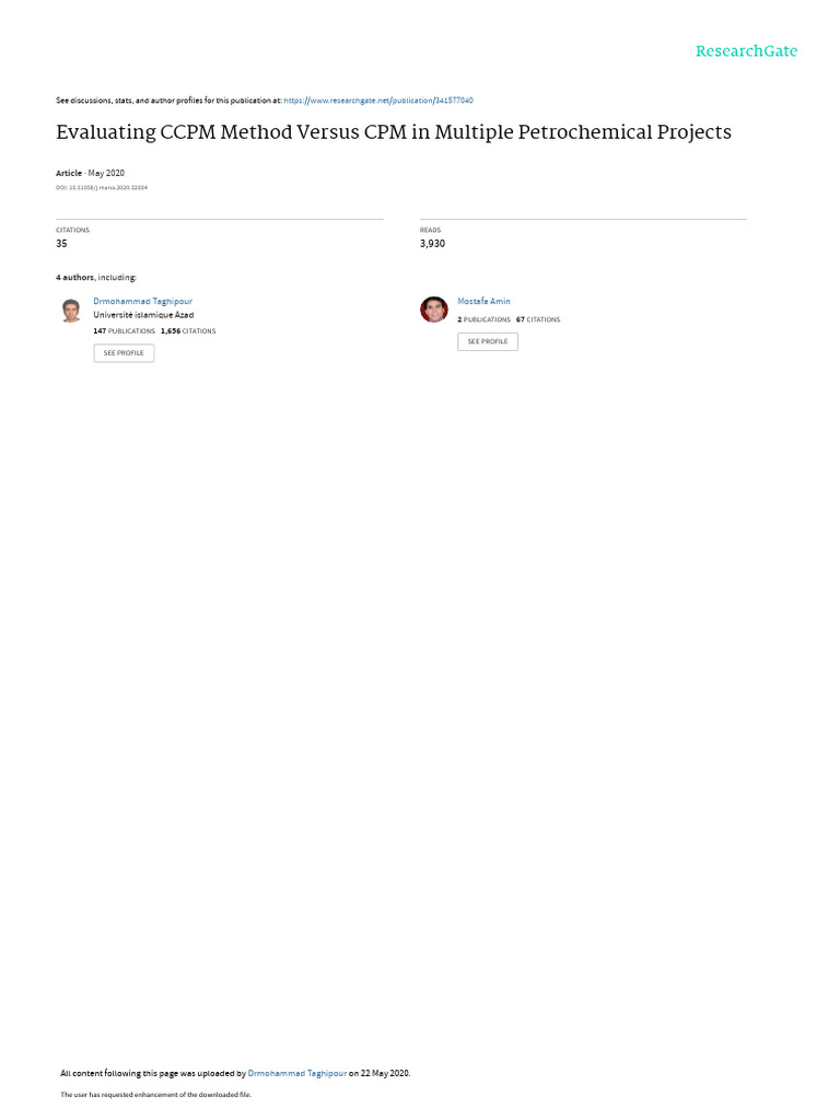 Evaluating CCPM Method Versus CPM in Multiple Petrochemical Projects | PDF | Project Management ...
