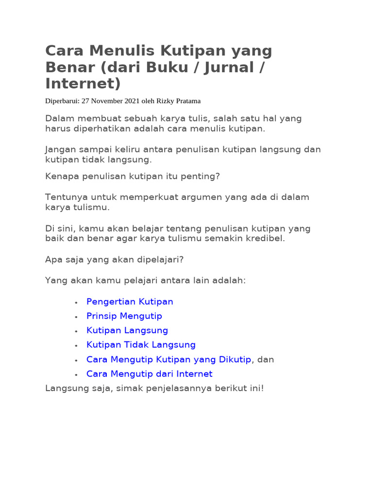 Cara Menulis Kutipan Yang Benar | PDF