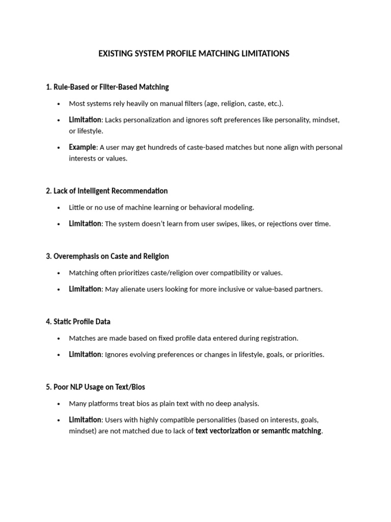 Existing System Profile Matching Limitations | PDF | Cognitive Science ...