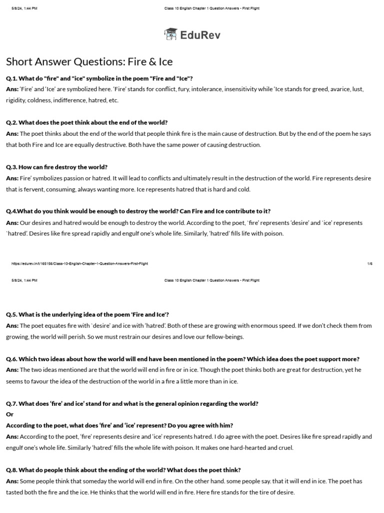 Class 10 English Chapter 1 Question Answers - First Flight | PDF | Greed