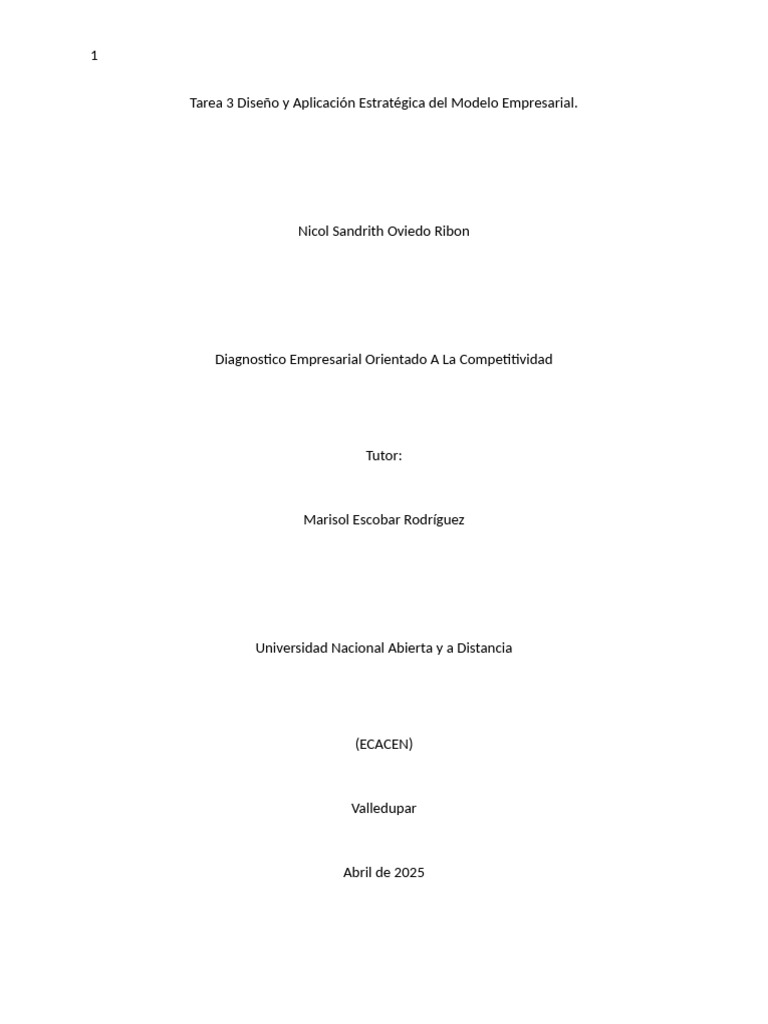 Tarea 3 Diseño y Aplicación Estratégica Del Modelo Empresarial NICOL - OVIEDO | PDF | Innovación ...