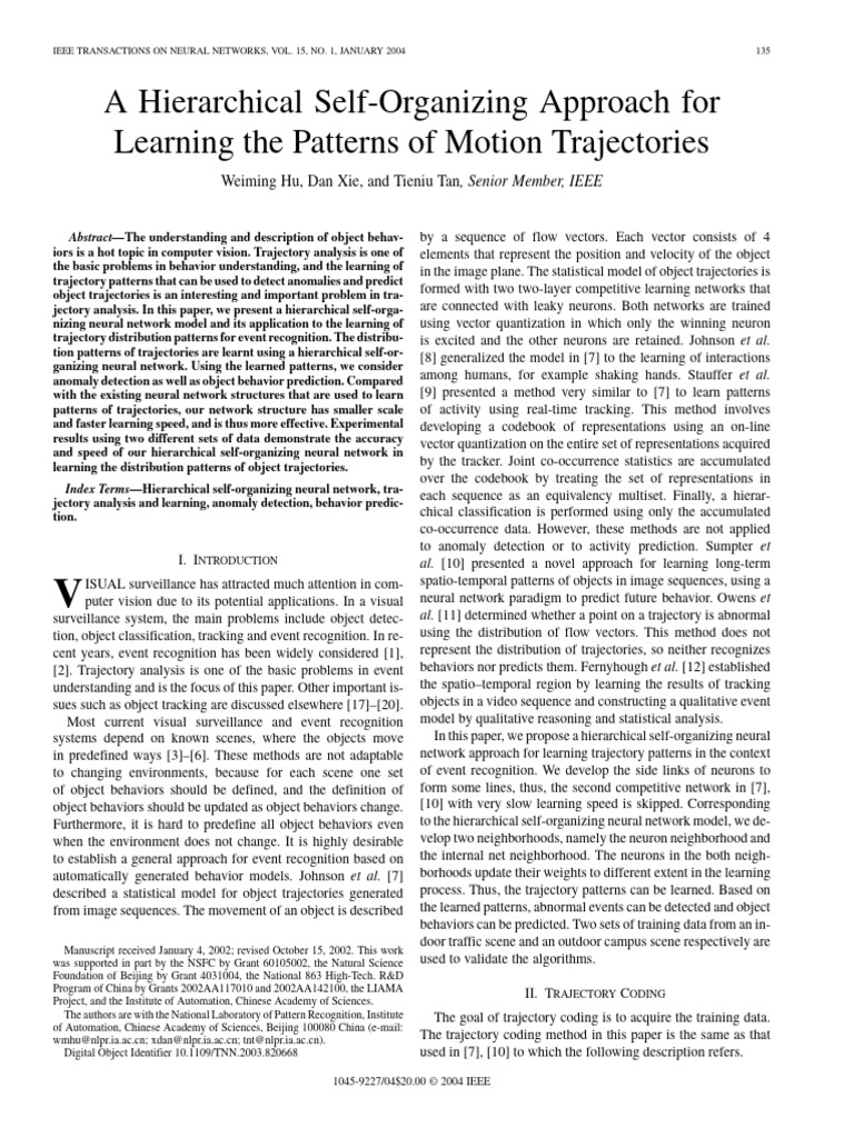 A Hierarchical Self-Organizing Approach for Learning the Patterns of Motion Trajectories | PDF ...