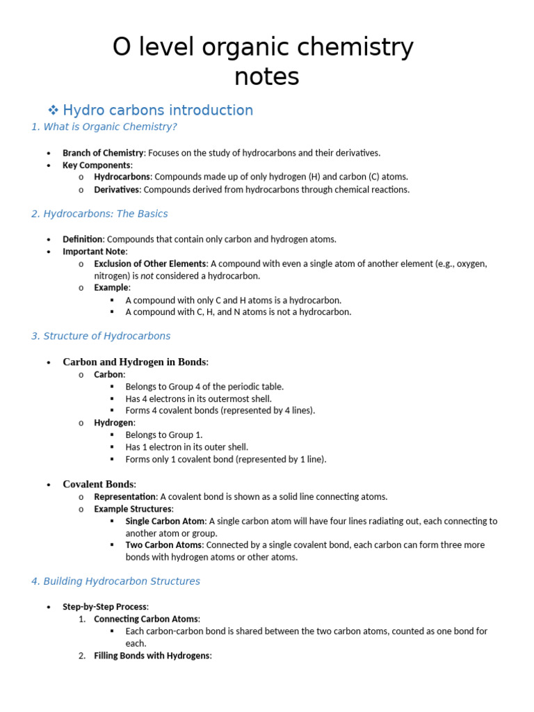 O Level Organic Chemistry | PDF | Alkene | Alkane
