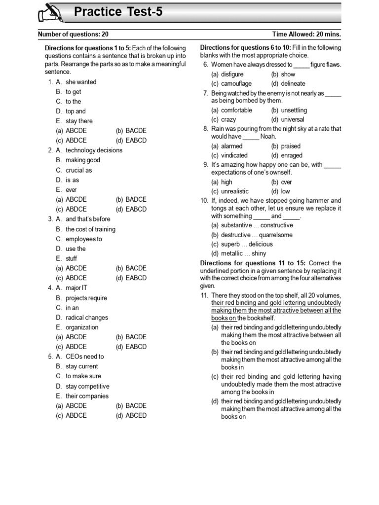 English Practice Paper 5 | PDF | Verb | Linguistics