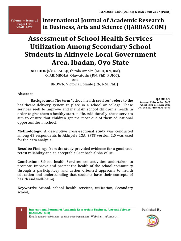 Assessment of School Health Services Uti | PDF | Screening (Medicine ...