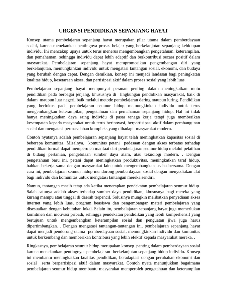 URGENSI PENDIDIKAN SEPANJANG HAYAT | PDF