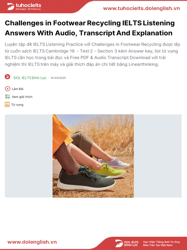 Footwear Recycling Challenges in IELTS Listening | PDF | Shoe | Sneakers