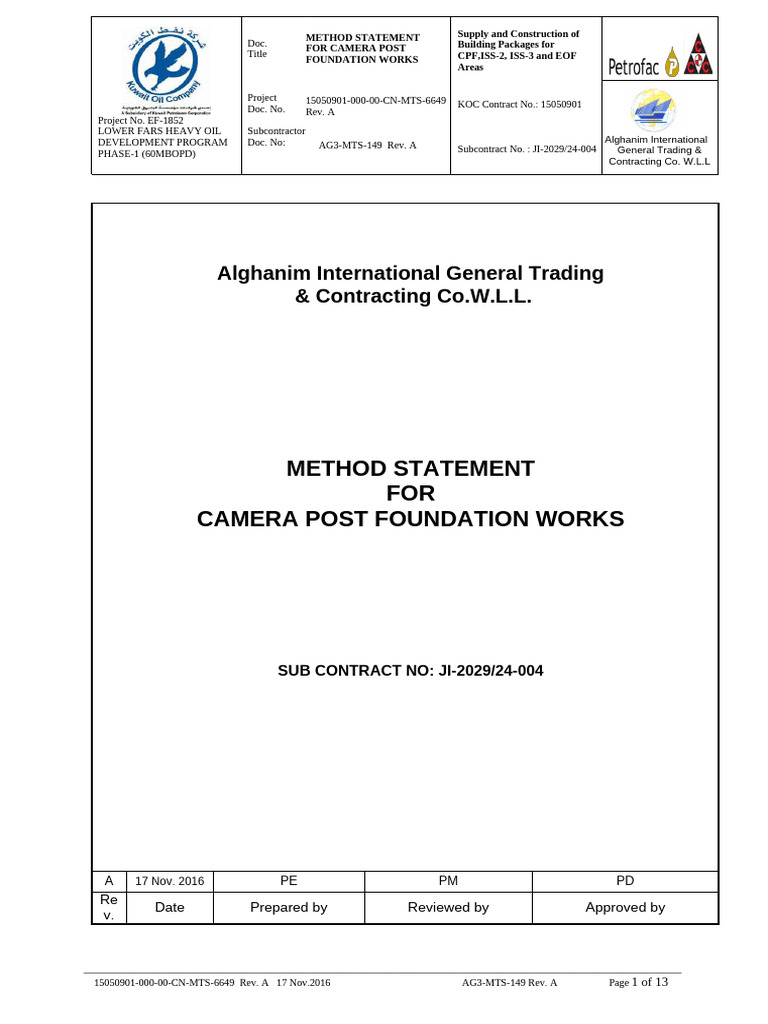 MS For Camera Post Foundation | PDF | Specification (Technical Standard) | Subcontractor