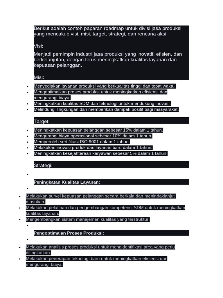 Berikut Adalah Contoh Paparan Roadmap Untuk Divisi | PDF