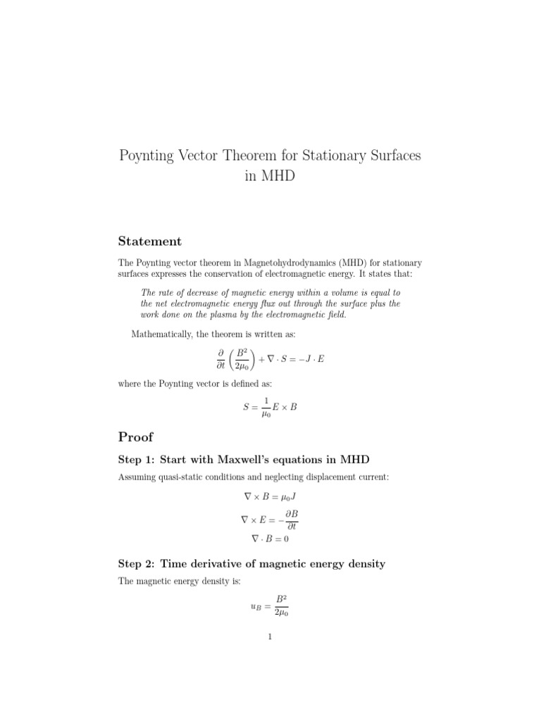 Poynting Vector Theorem For Stationary Surfaces M H D | PDF ...