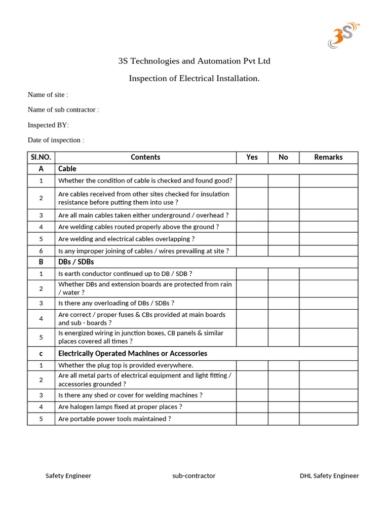 Electrical Installation Inspection Checklist | PDF