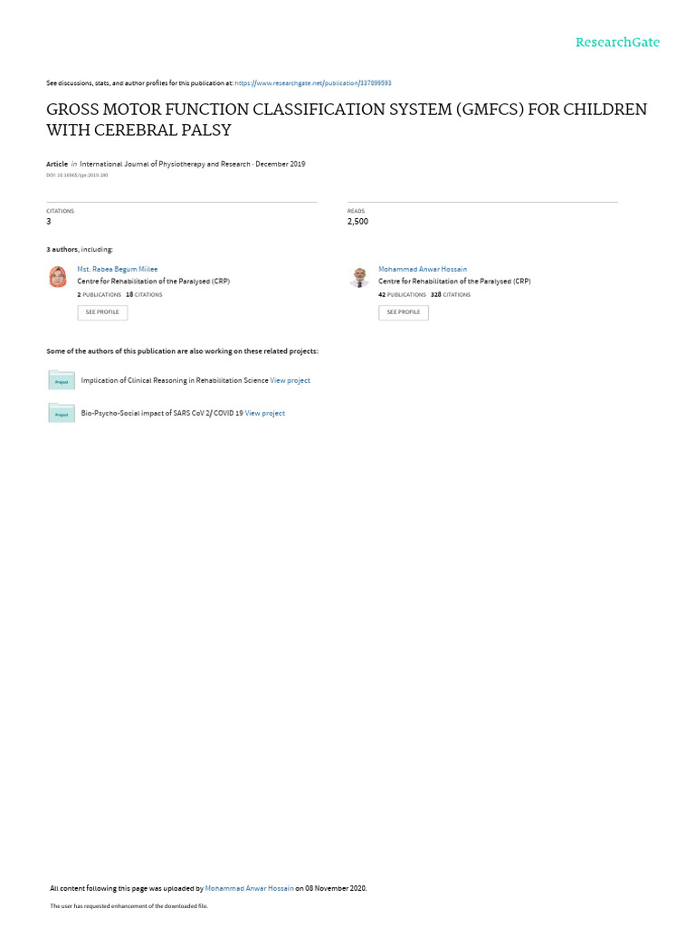 Gross Motor Function Classification System GMFCS F | PDF | Cerebral Palsy | Physical Therapy