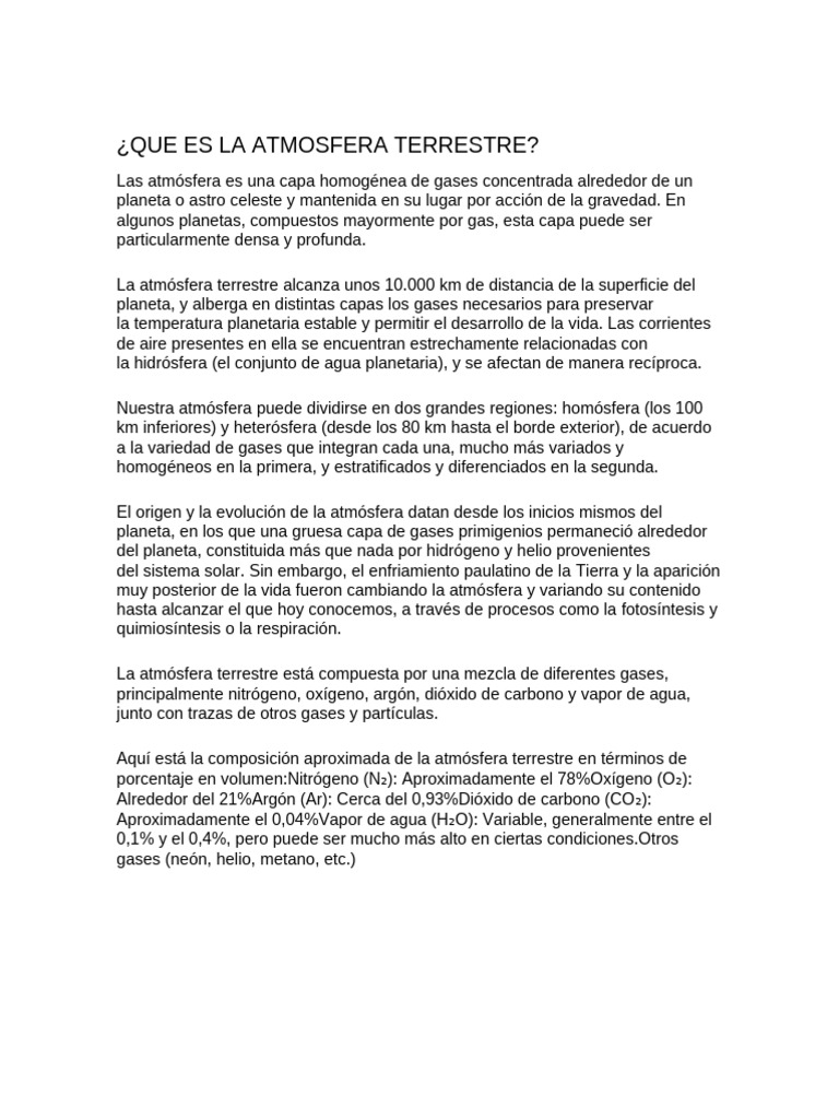 Que Es La Atmosfera Terrestre | PDF | Atmósfera | Atmósfera de tierra