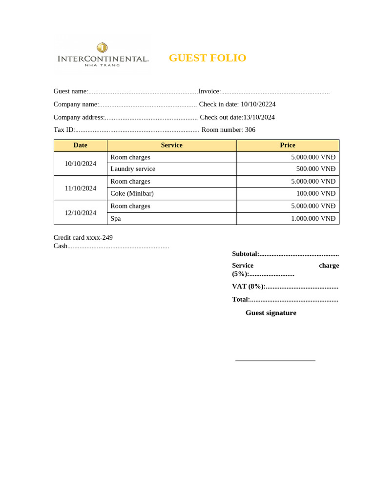 Guest Invoice and Charges Summary | PDF